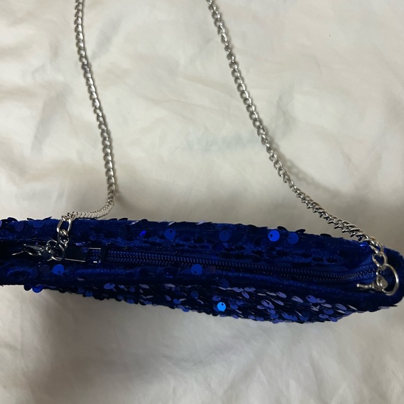 Bags | Silver And Blue Sequence Handbag With Chain | Poshmark